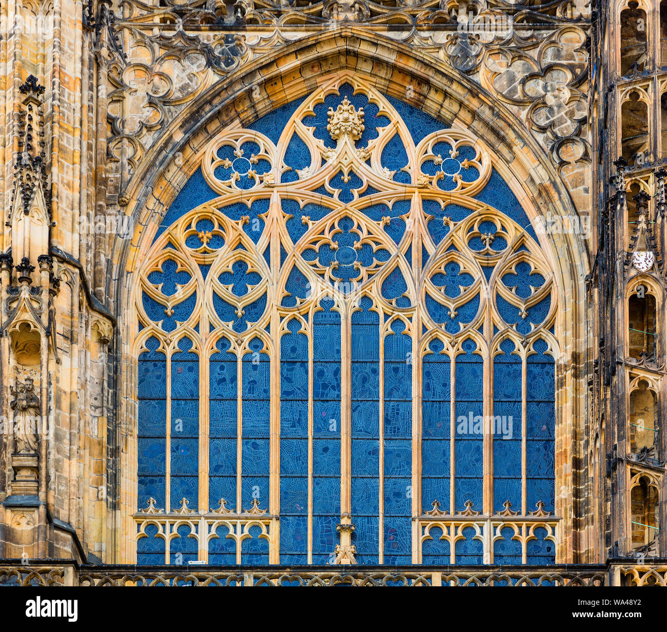 Building facade with blue window, European town Stock Photo - Alamy