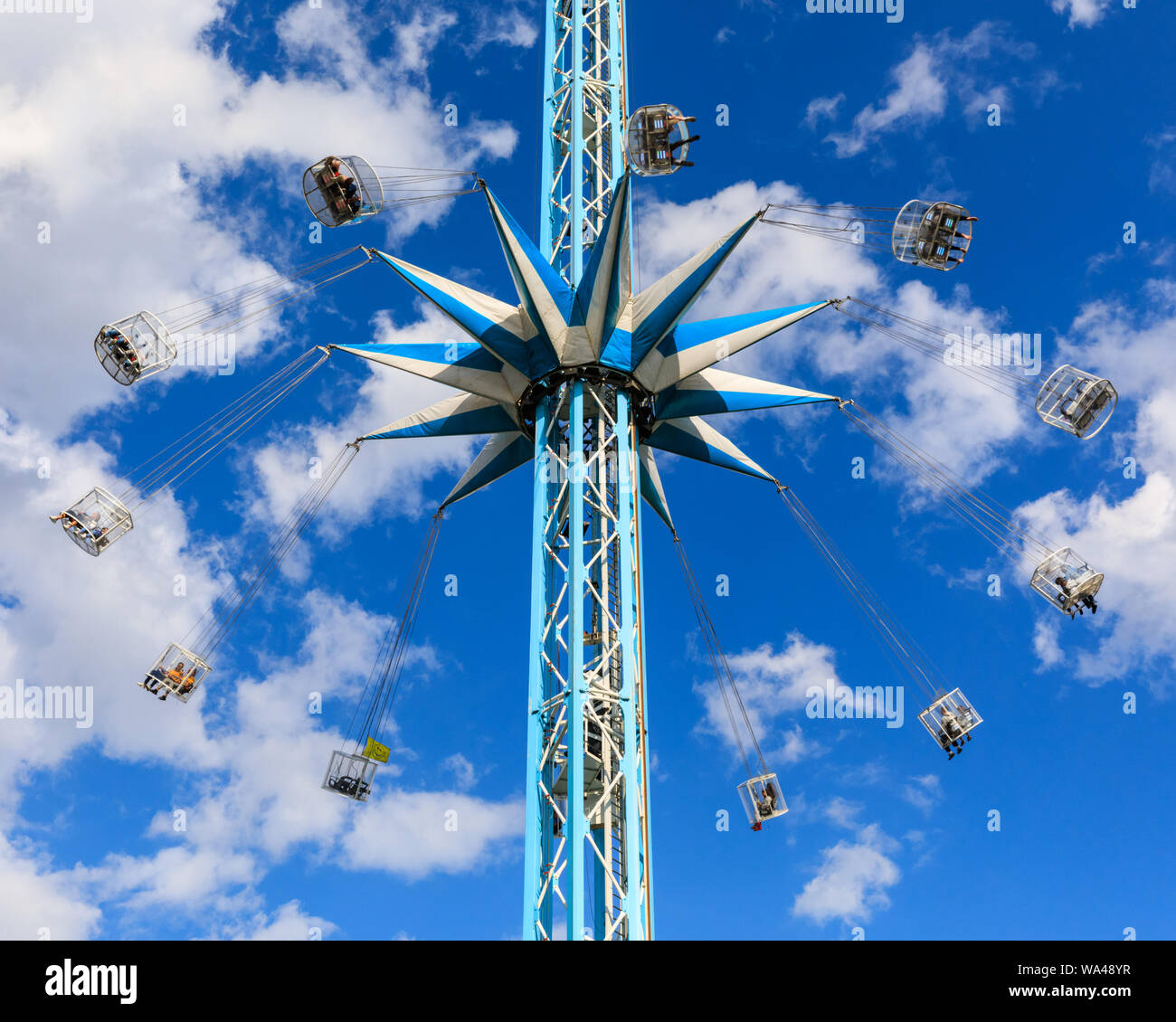 Southbank Starflyer fairground ride, tall funfair attraction, capsules ...