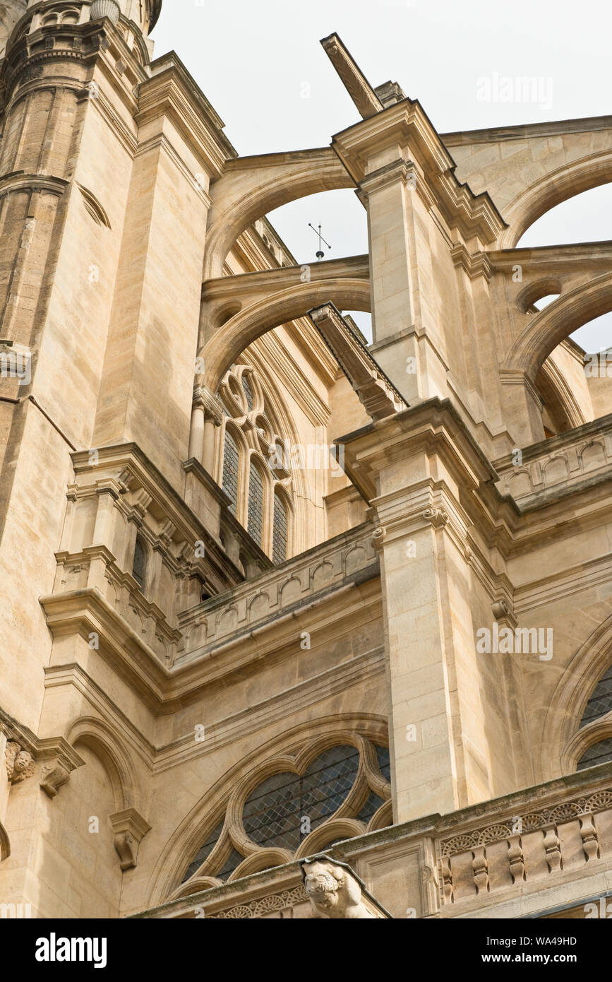 Architectural details of flying buttresses of the Église Saint-Eustache ...