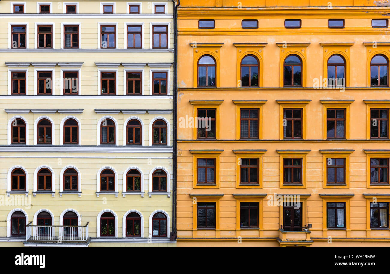 Two combined building facades, old European town Stock Photo - Alamy