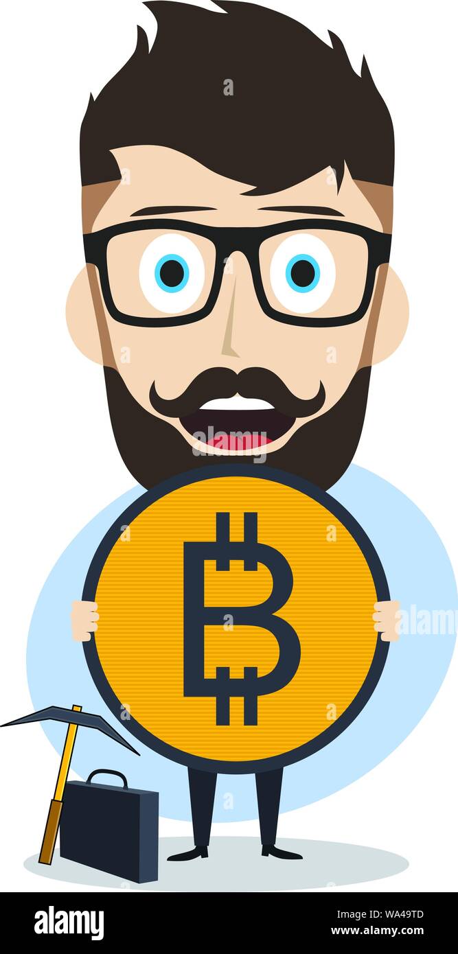 bitcoin crypto currency theme cartoon gentleman male man miner boy ...