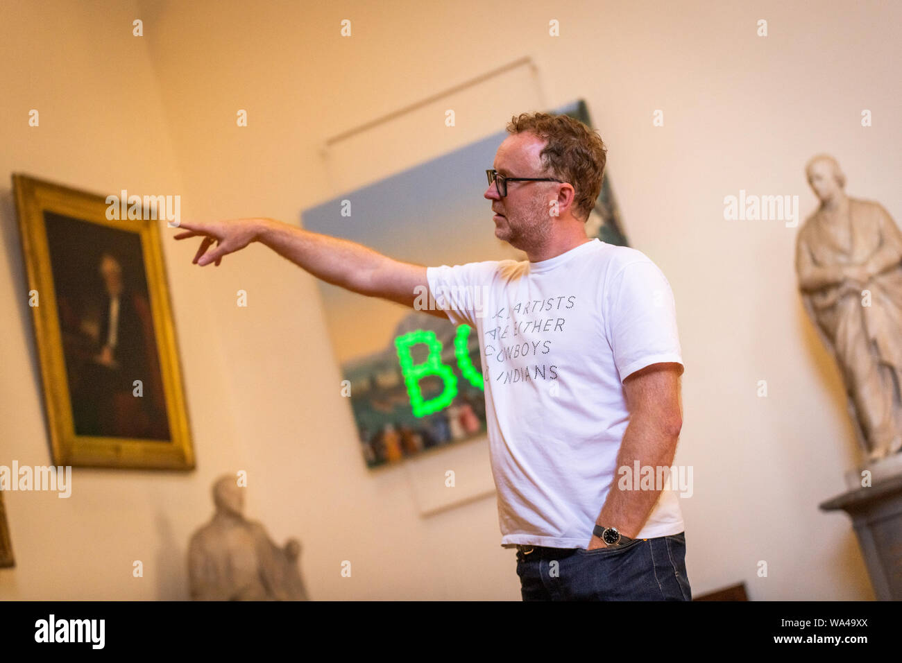 Edinburgh, UK. Sat 17th August 2019. Artist Nathan Coley speaking about ...