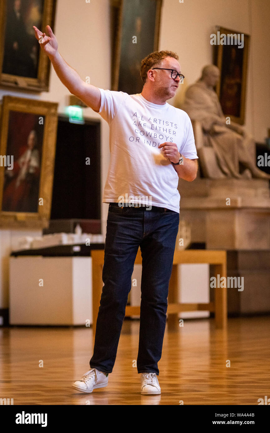 Edinburgh, UK. Sat 17th August 2019. Artist Nathan Coley speaking about ...