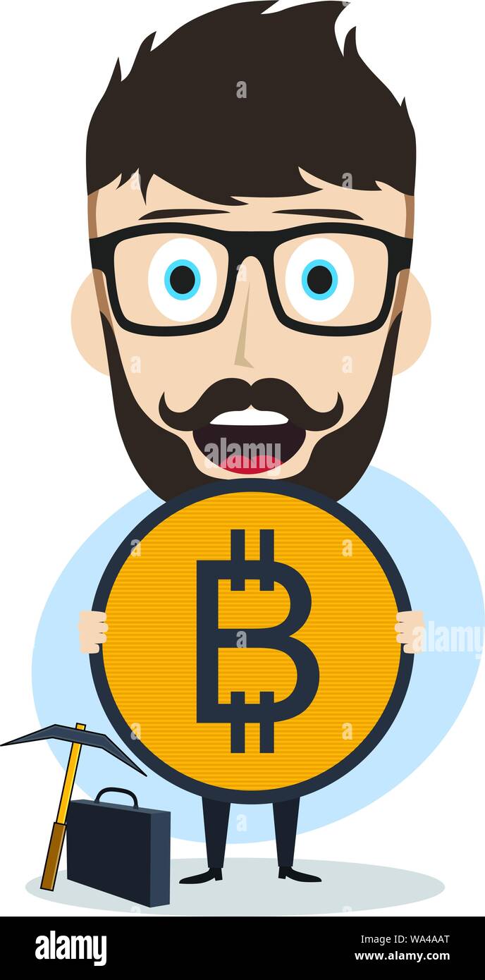 bitcoin crypto currency theme cartoon gentleman male man miner boy ...