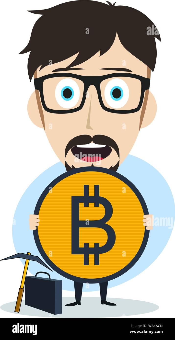 bitcoin crypto currency theme cartoon gentleman male man miner boy ...