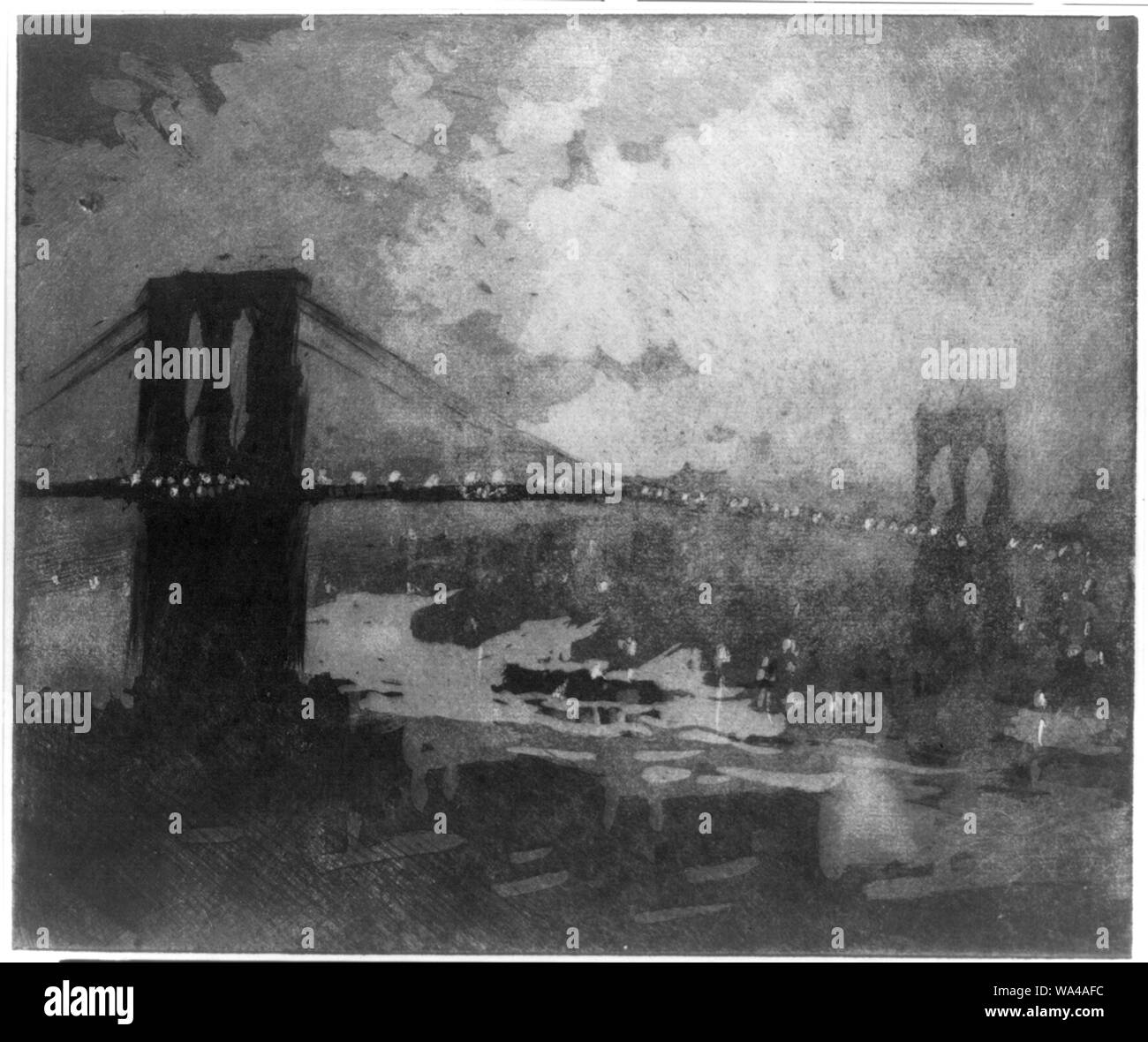 Night famous brooklyn bridge manhattan Black and White Stock Photos ...