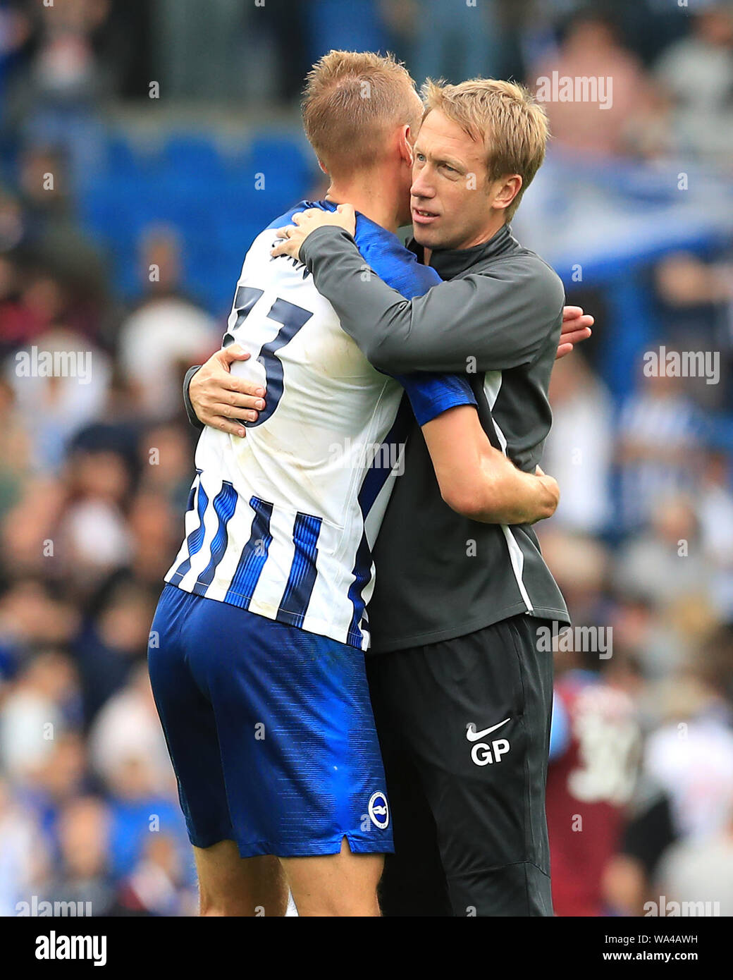 Brighton & Hove Albion's Dan Burn (left) and manager Graham Potter ...