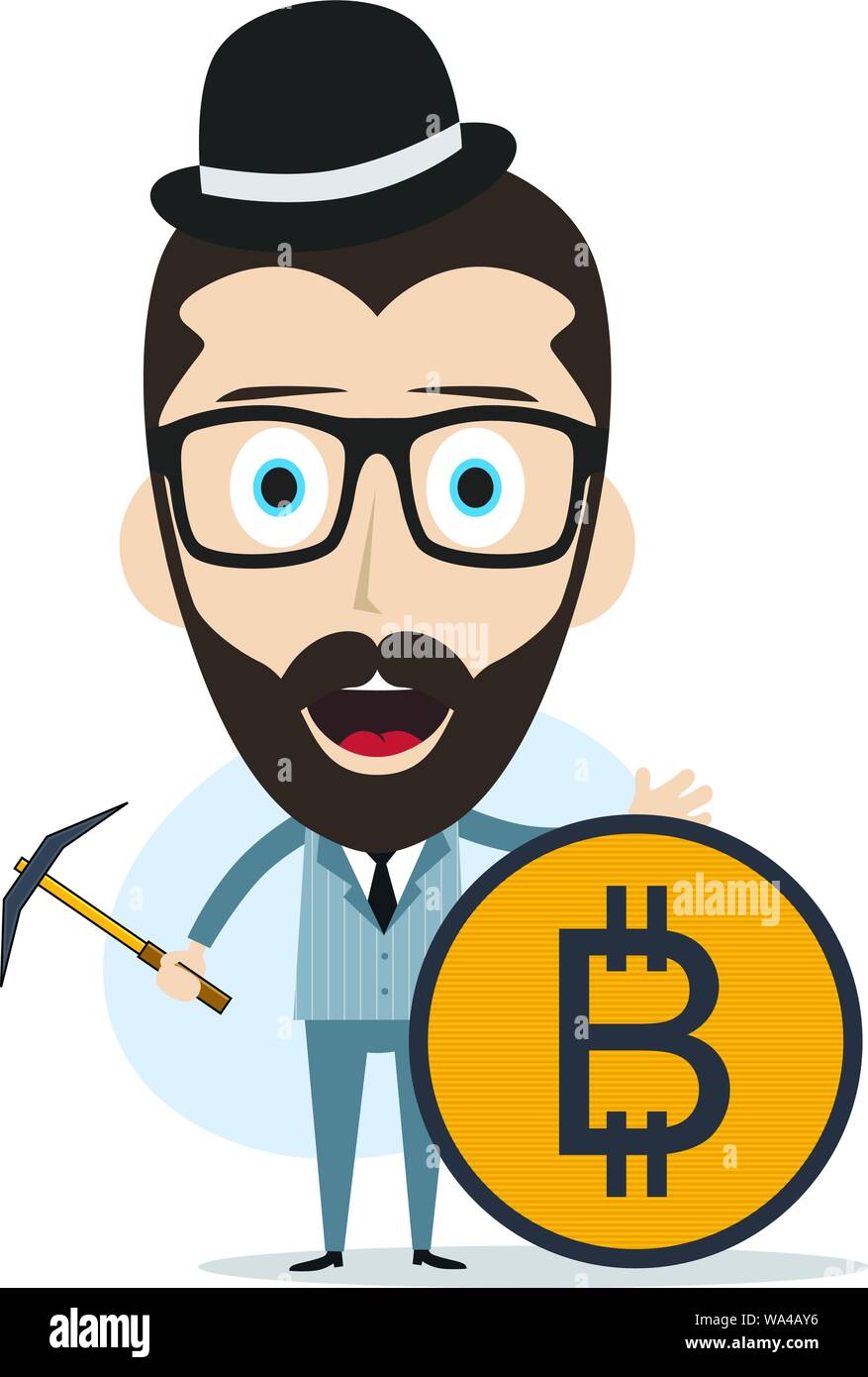 bitcoin crypto currency theme cartoon gentleman male man miner boy ...