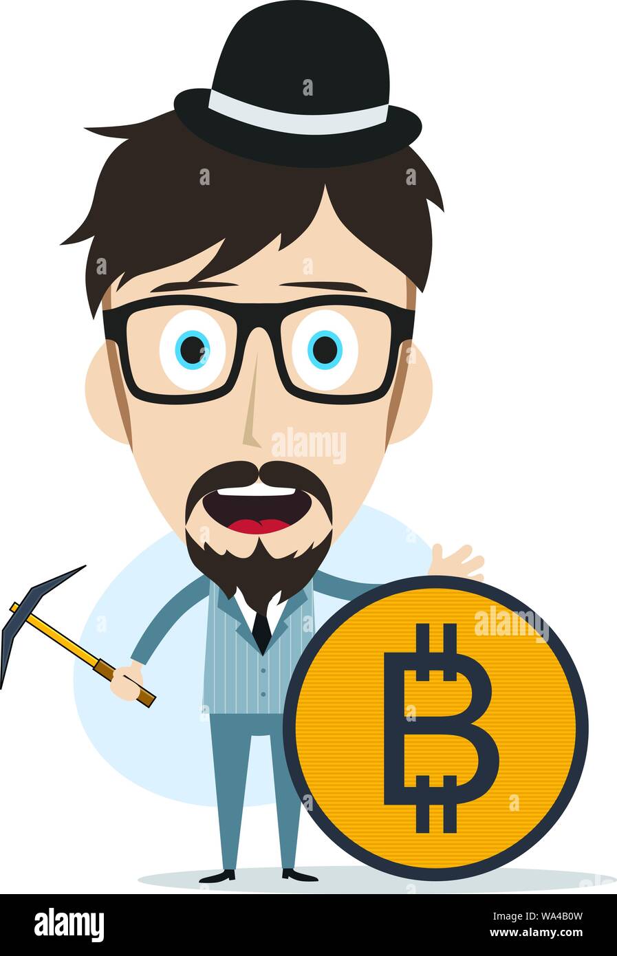 bitcoin crypto currency theme cartoon gentleman male man miner boy ...