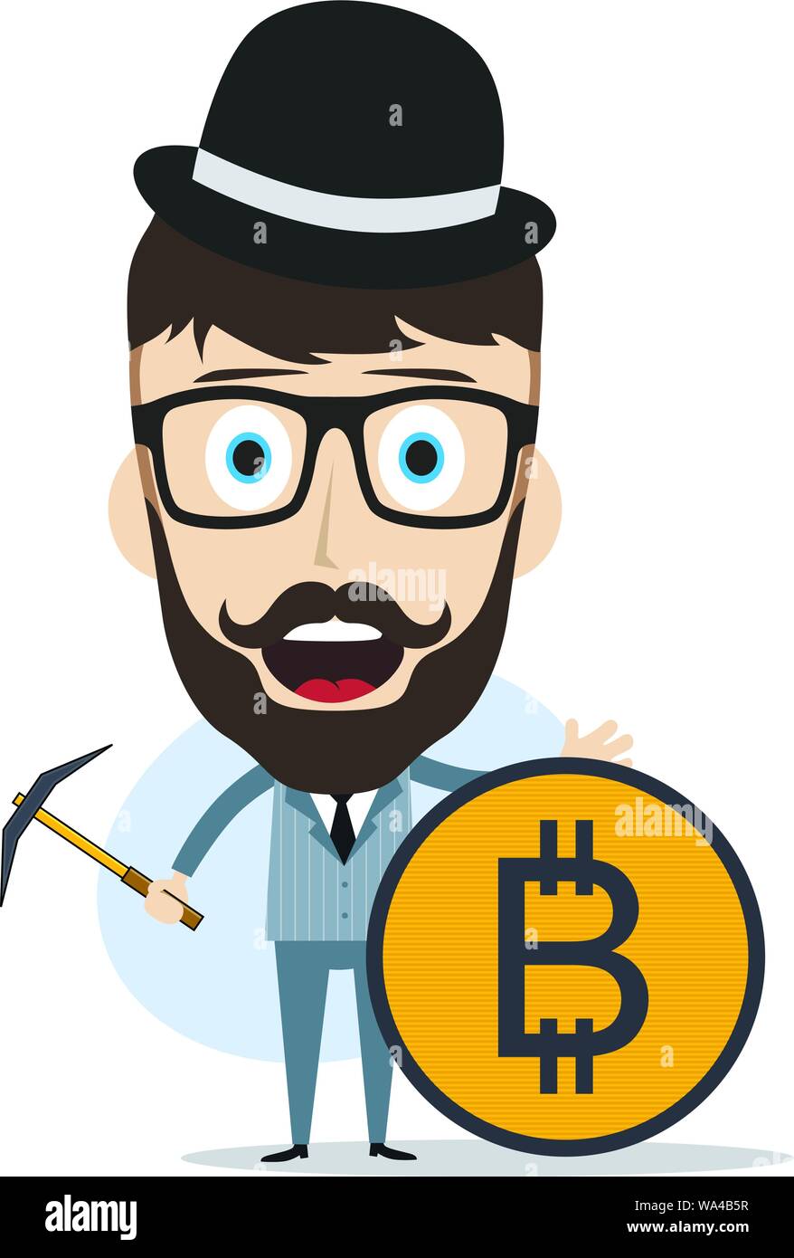 bitcoin crypto currency theme cartoon gentleman male man miner boy ...