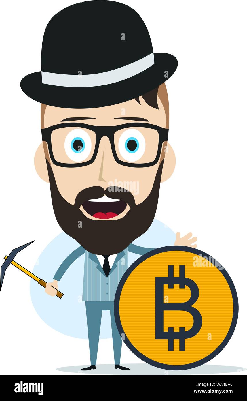 bitcoin crypto currency theme cartoon gentleman male man miner boy ...