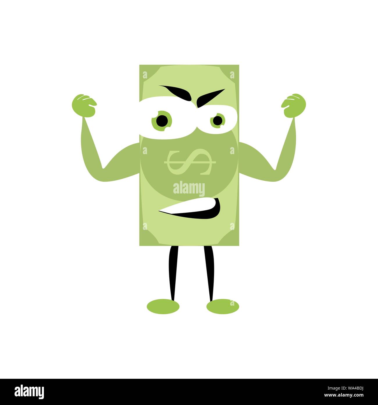 Cartoon banknote strongly with sporty hands. Banknote currency, finance ...