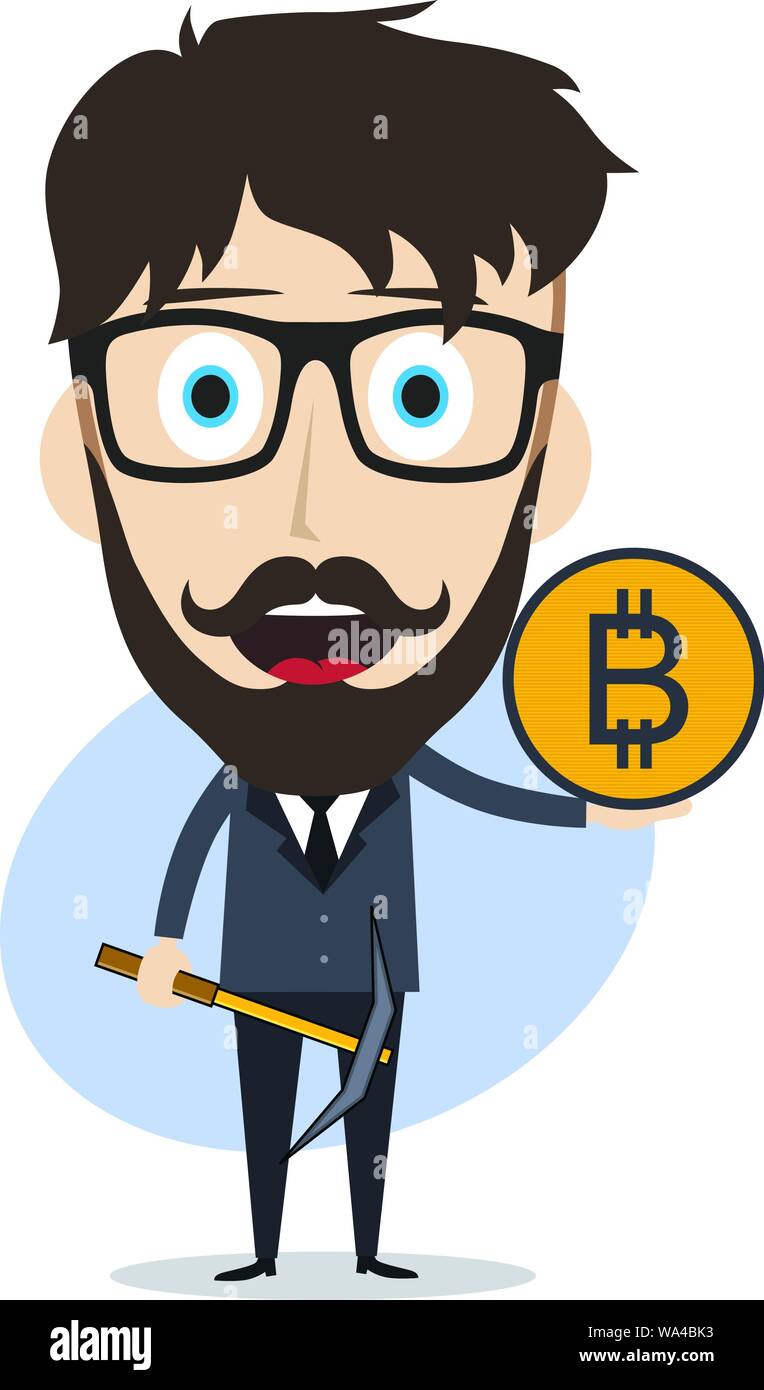 bitcoin crypto currency theme cartoon gentleman male man miner boy ...