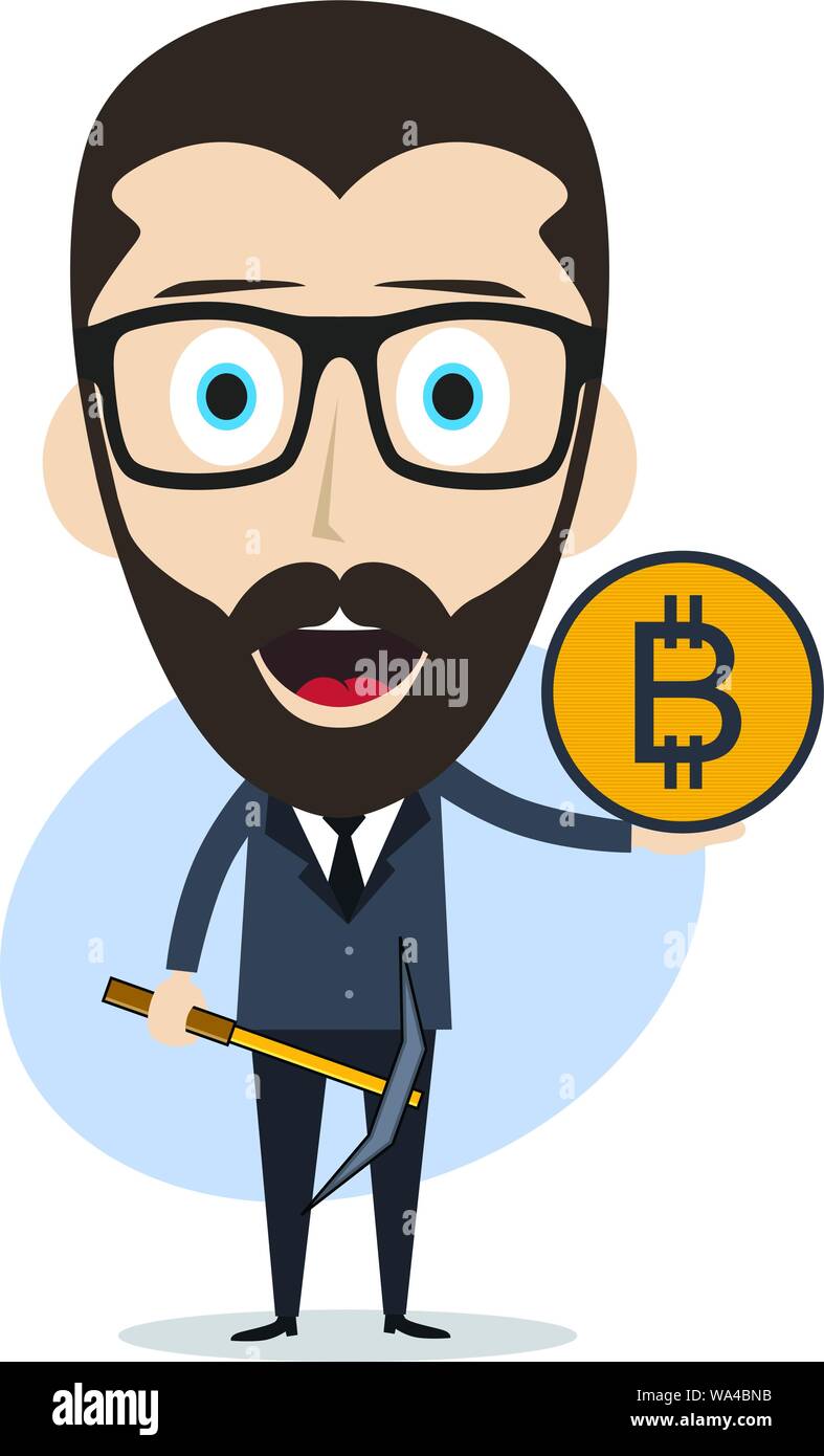 bitcoin crypto currency theme cartoon gentleman male man miner boy ...