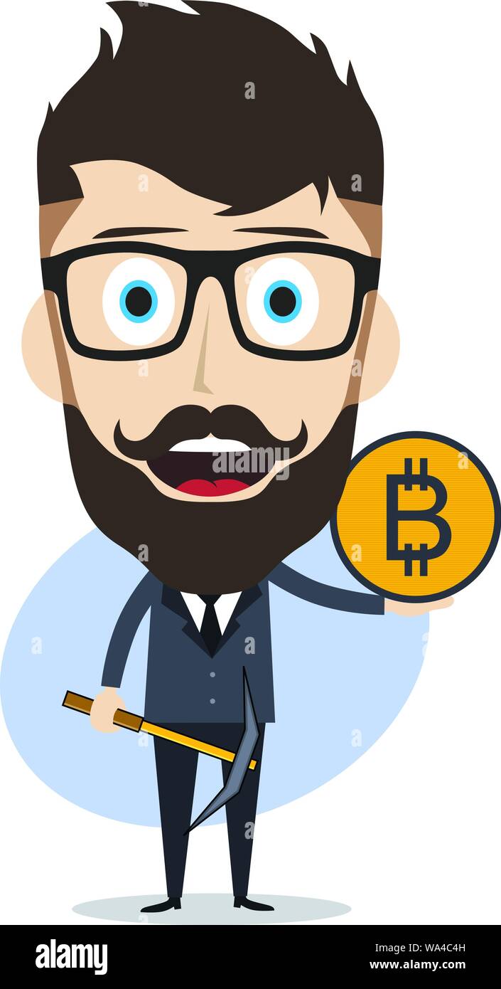 bitcoin crypto currency theme cartoon gentleman male man miner boy ...