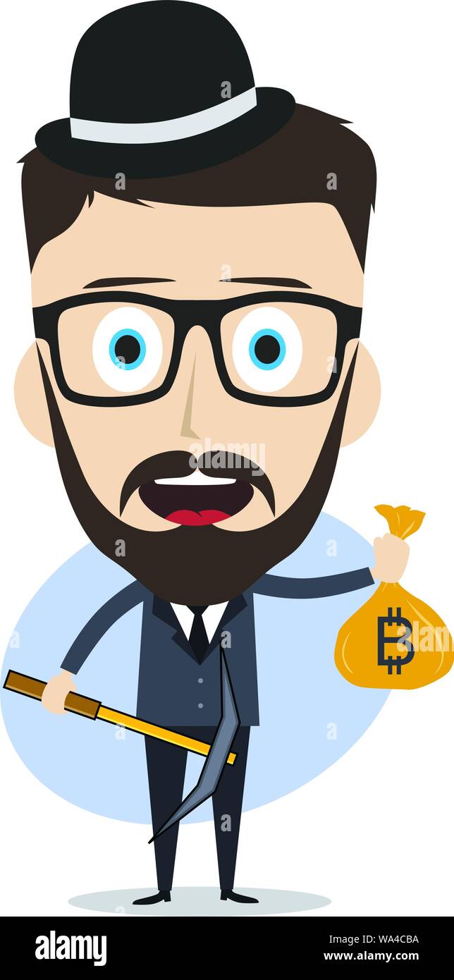 bitcoin crypto currency theme cartoon gentleman male man miner boy ...