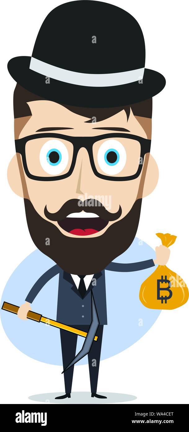 bitcoin crypto currency theme cartoon gentleman male man miner boy ...