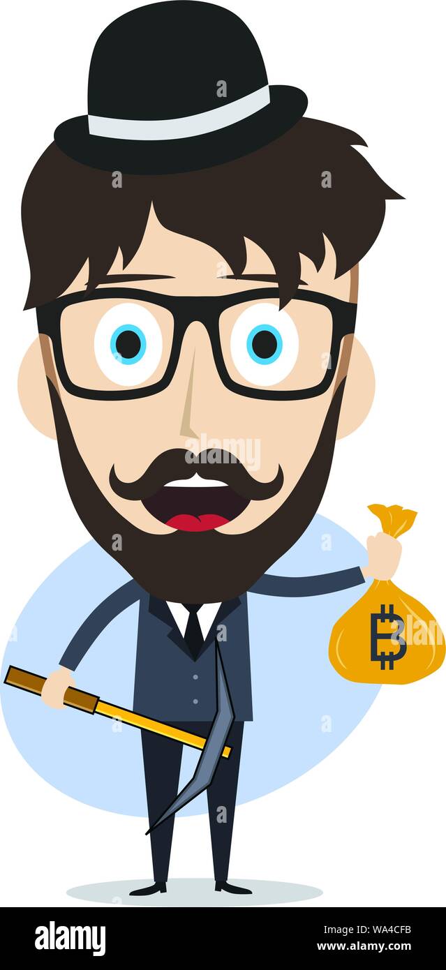bitcoin crypto currency theme cartoon gentleman male man miner boy ...