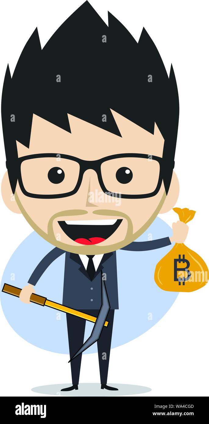 bitcoin crypto currency theme cartoon gentleman male man miner boy ...