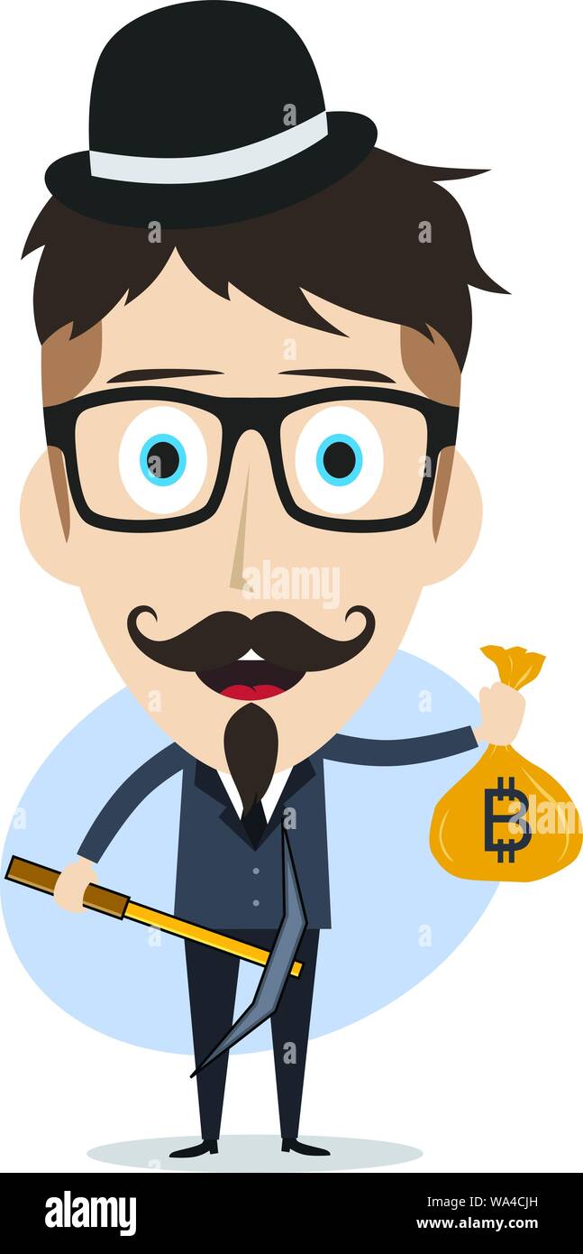 bitcoin crypto currency theme cartoon gentleman male man miner boy ...