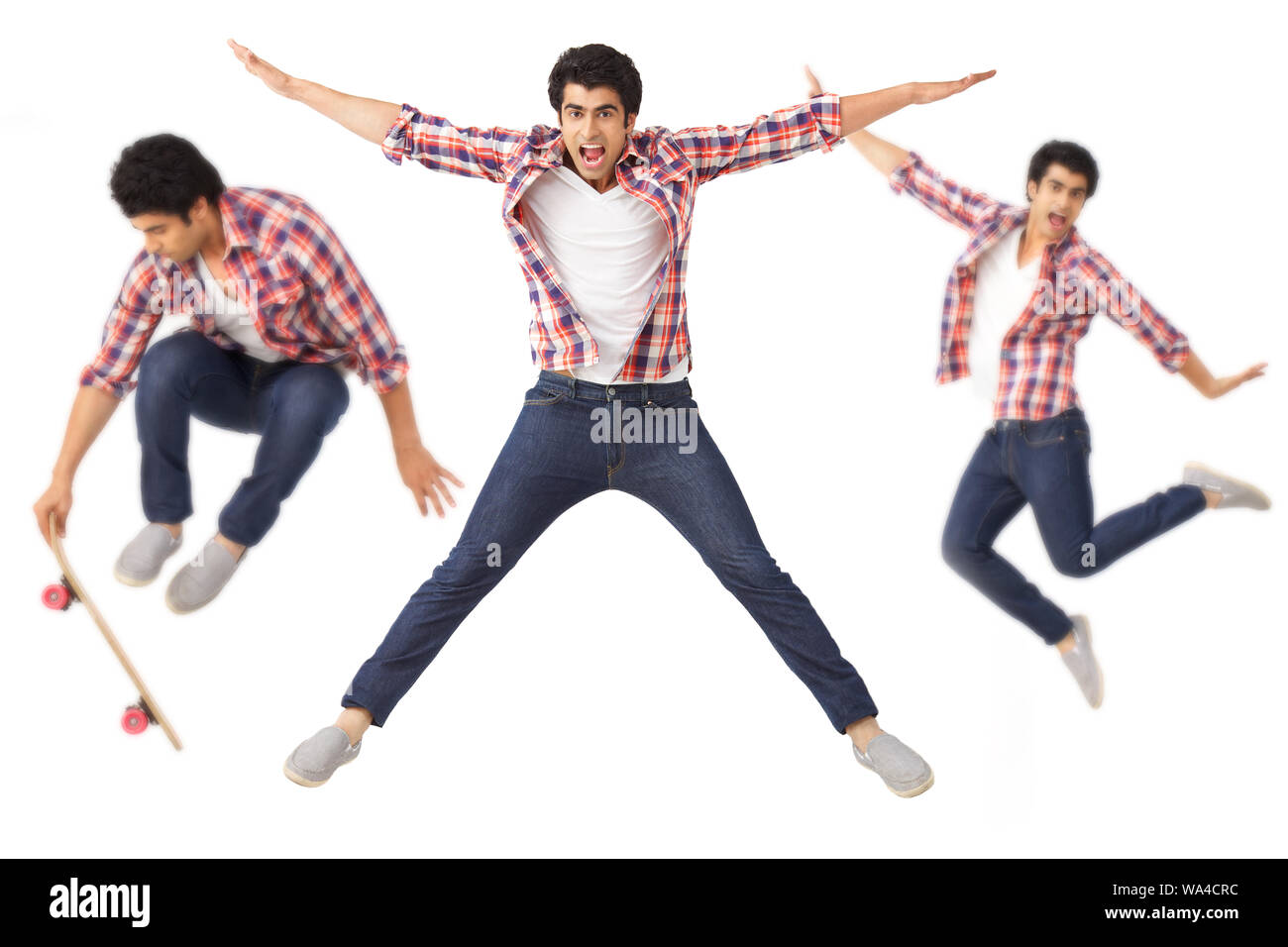 Multiple images of a young man jumping in mid air Stock Photo - Alamy