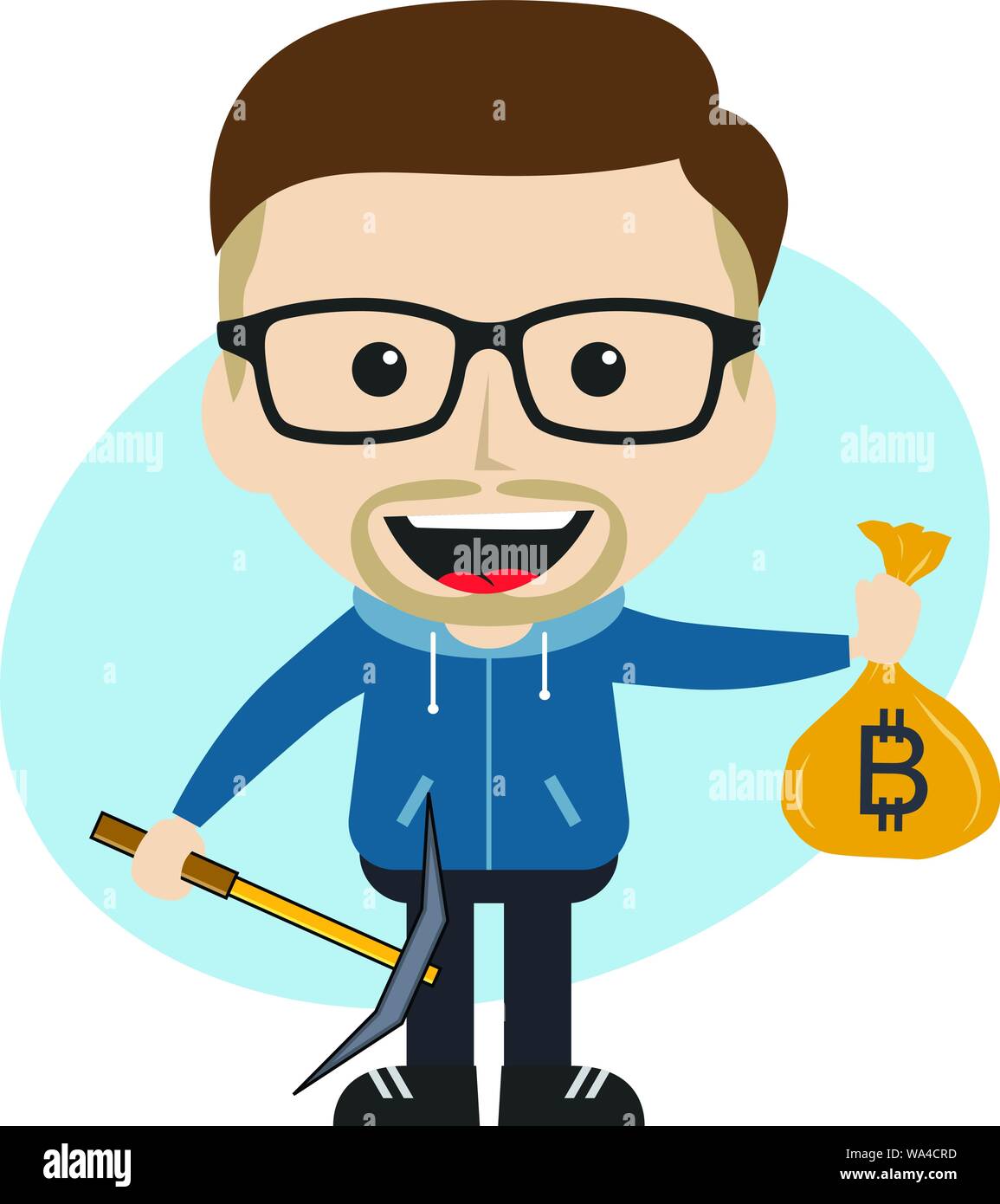 bitcoin crypto currency theme cartoon gentleman male man miner boy ...