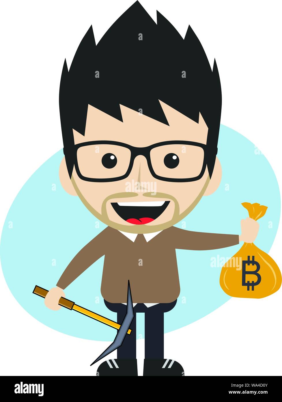 bitcoin crypto currency theme cartoon gentleman male man miner boy ...