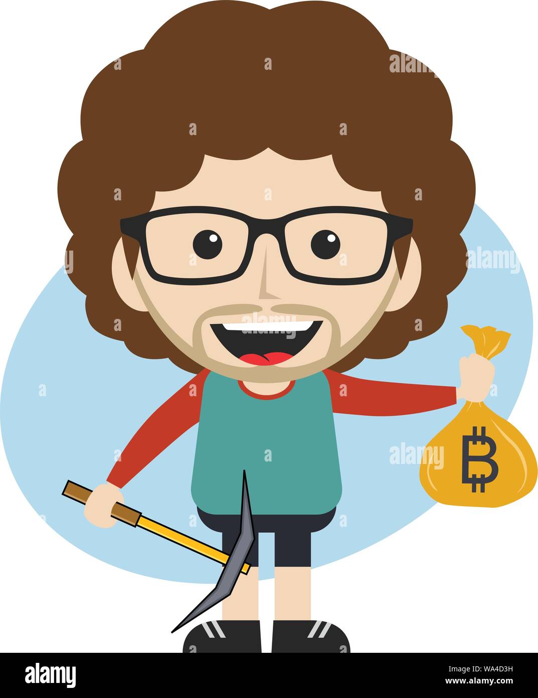 bitcoin crypto currency theme cartoon gentleman male man miner boy ...