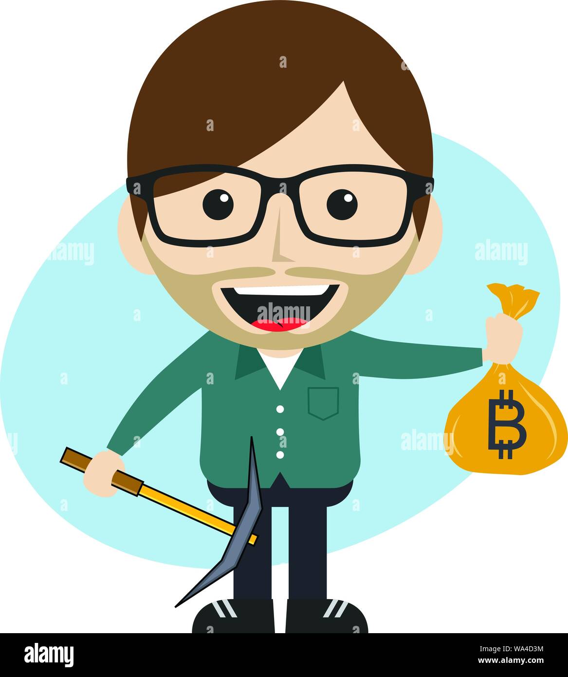 bitcoin crypto currency theme cartoon gentleman male man miner boy ...
