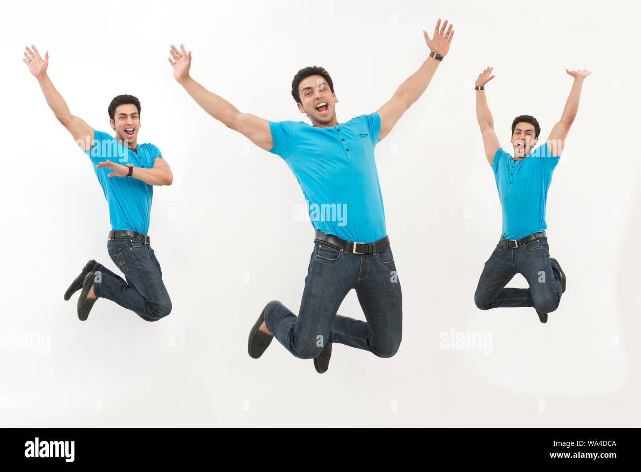 Multiple images of a young man jumping in mid air Stock Photo - Alamy
