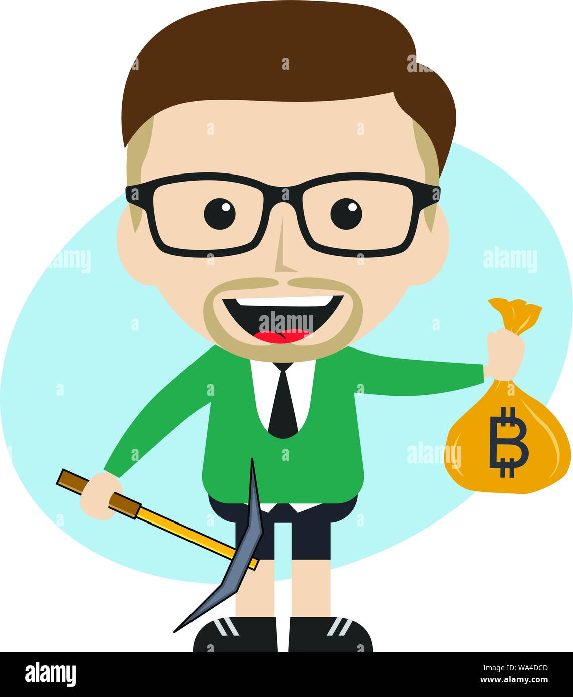 bitcoin crypto currency theme cartoon gentleman male man miner boy ...