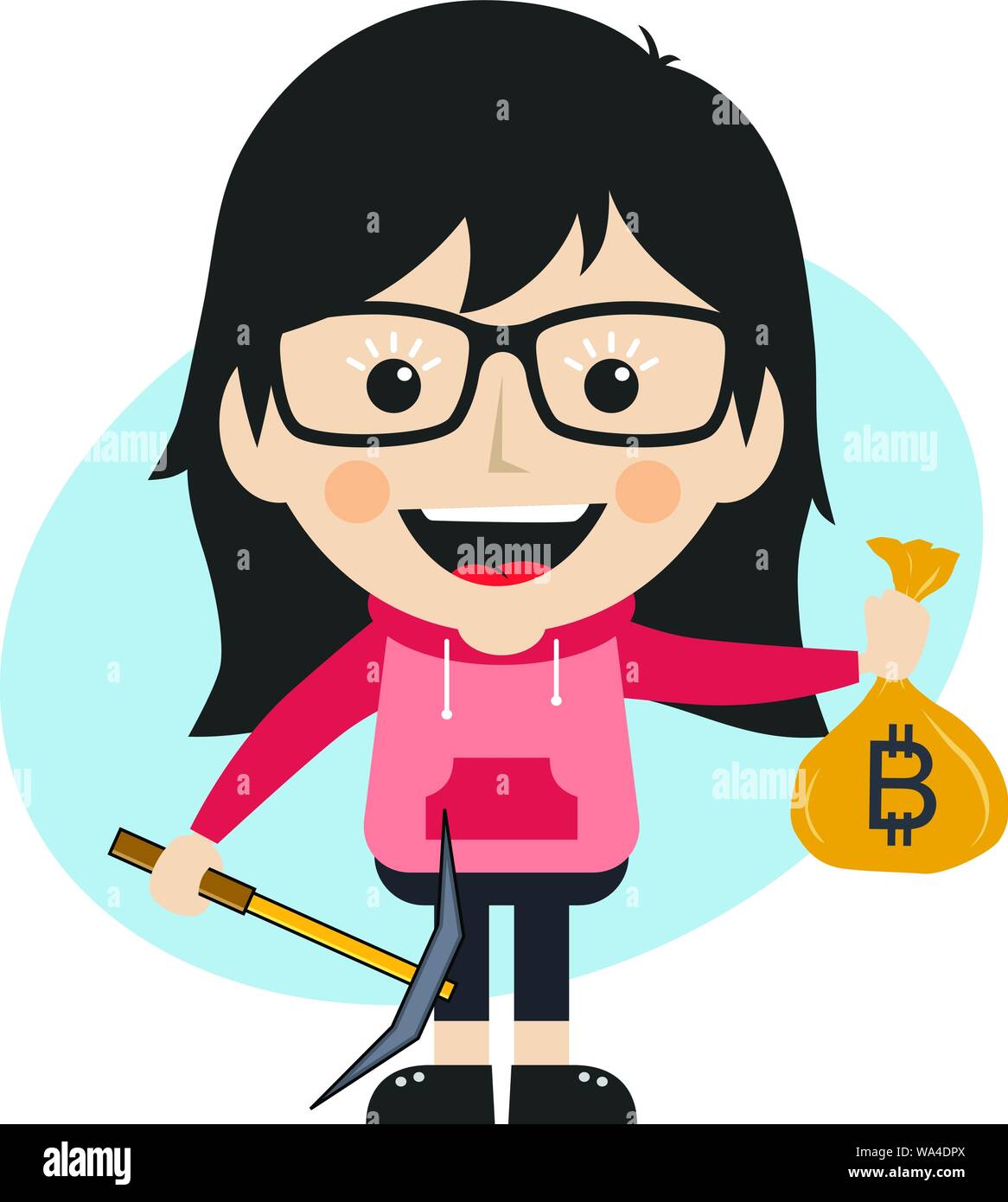 bitcoin crypto currency theme cartoon female woman miner girl vector ...
