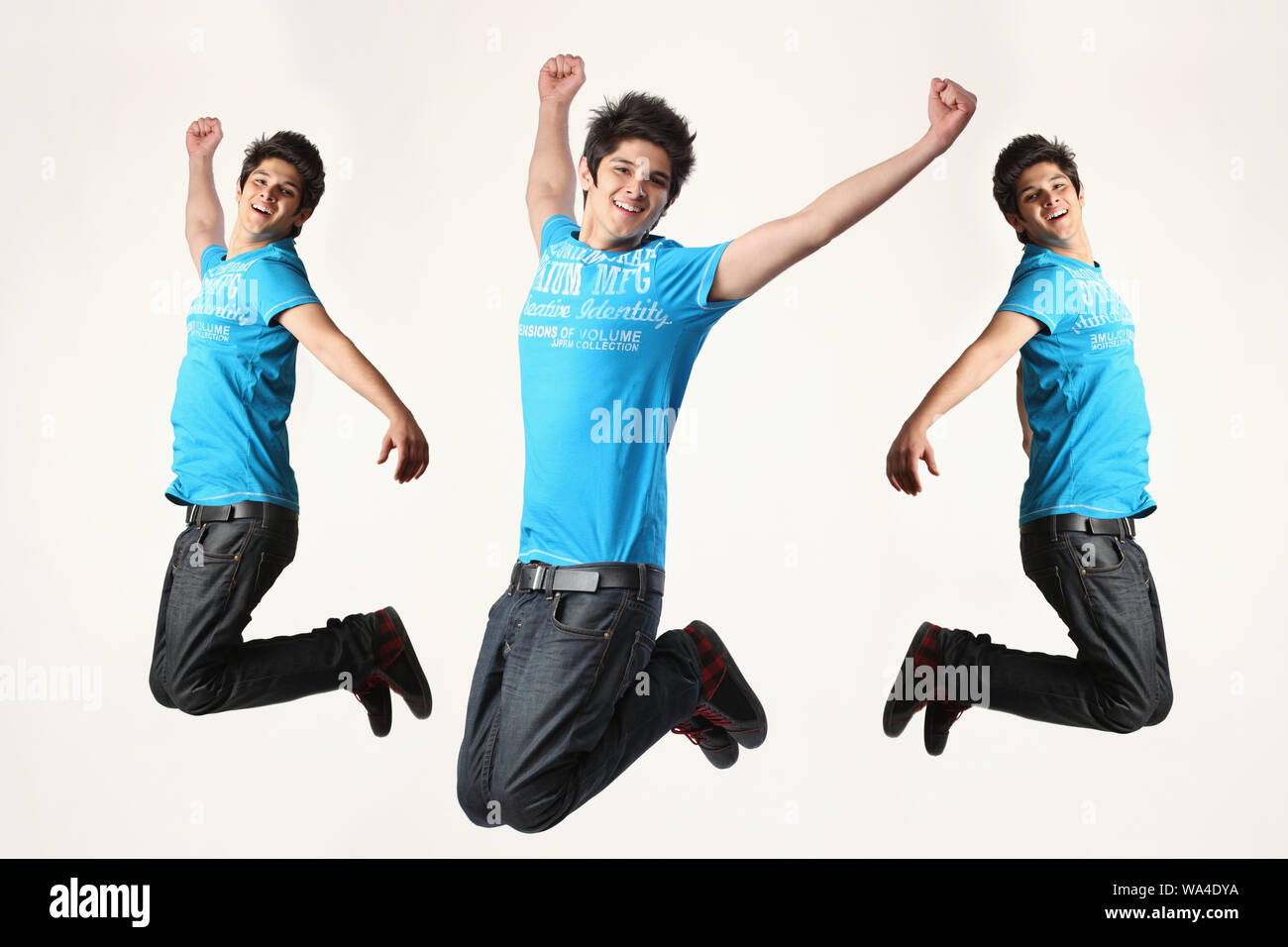 Multiple images of a young man jumping in mid air Stock Photo - Alamy