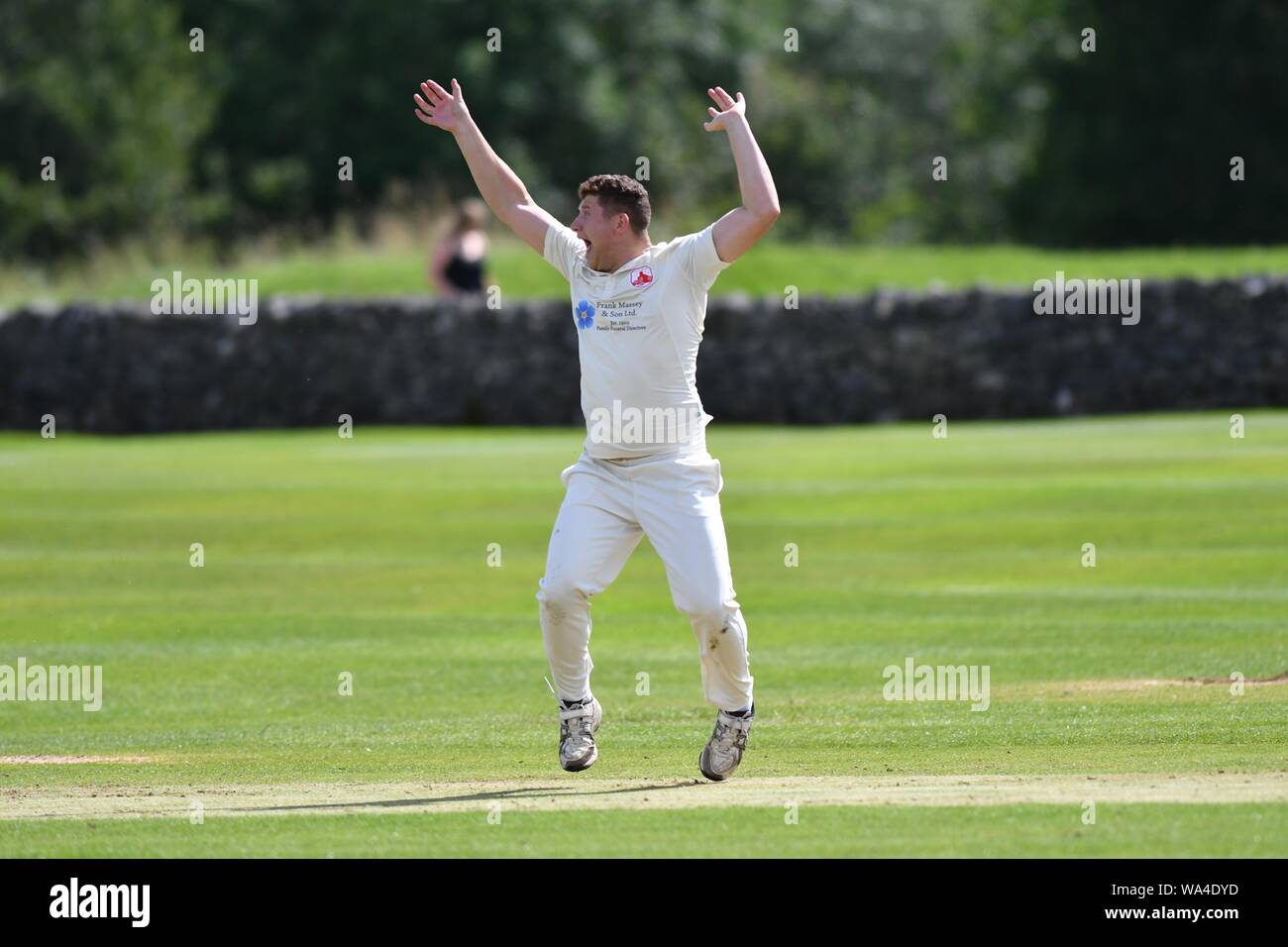 A Mottram bowler appeals successfully for LBW in the match between Dove ...