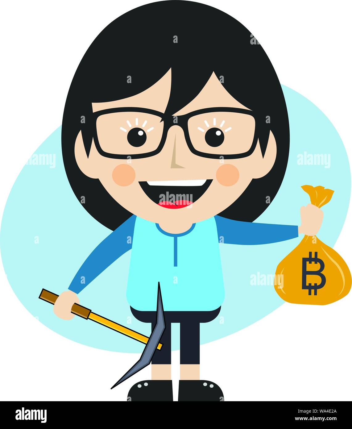 bitcoin crypto currency theme cartoon female woman miner girl vector ...