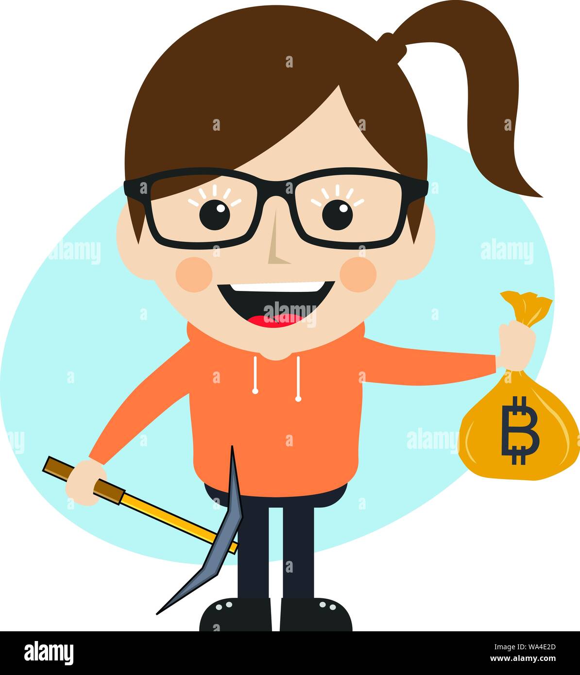 bitcoin crypto currency theme cartoon female woman miner girl vector ...