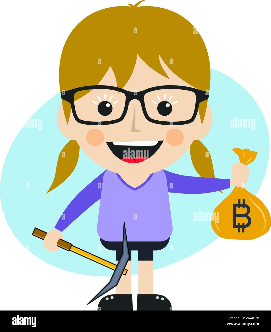 bitcoin crypto currency theme cartoon female woman miner girl vector ...