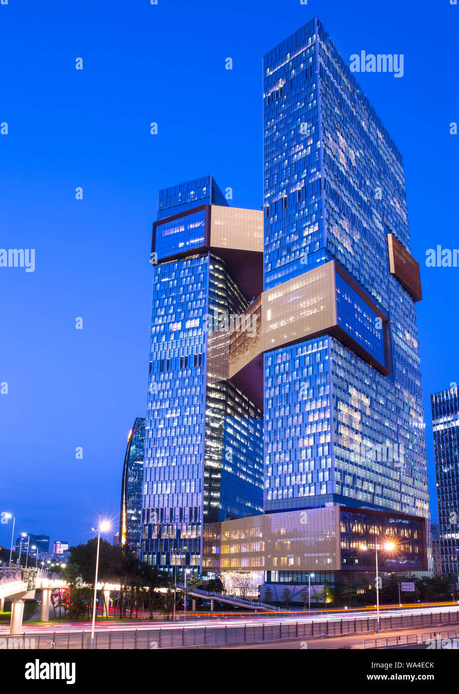 Tencent coastal building at night Stock Photo - Alamy