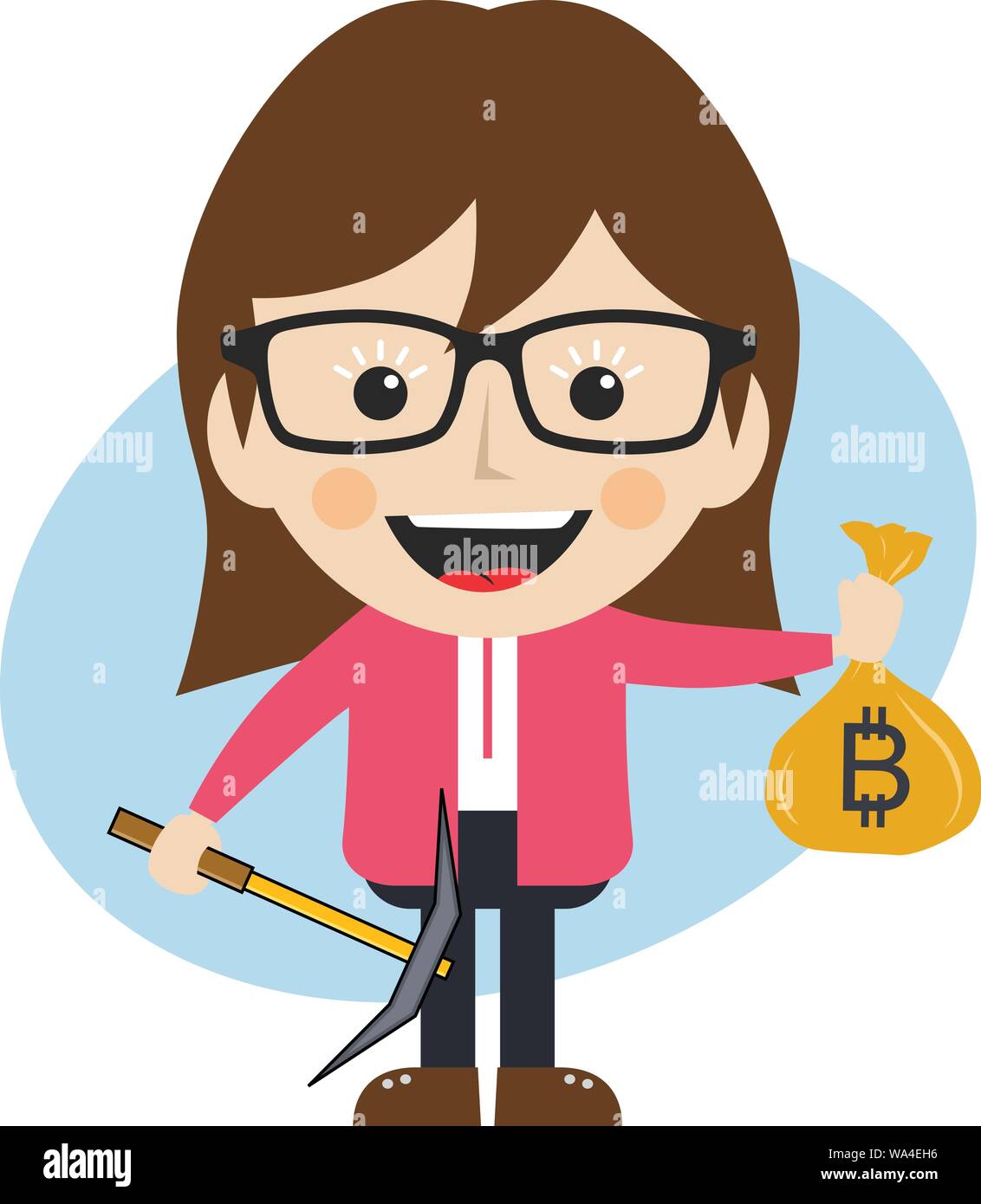 bitcoin crypto currency theme cartoon female woman miner girl vector ...