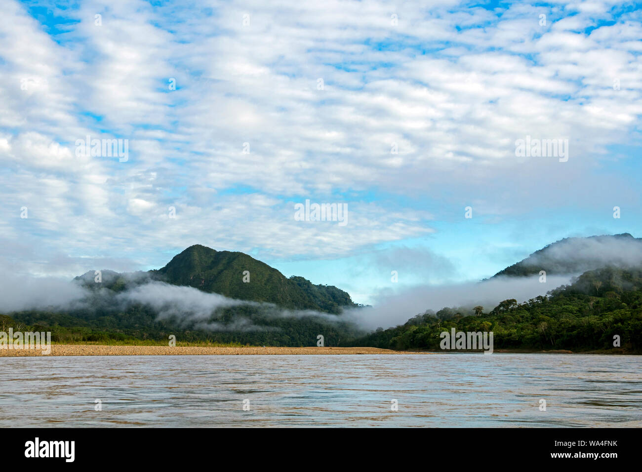 Green rainforest mountains in clouds, Amazon river basin at magical ...