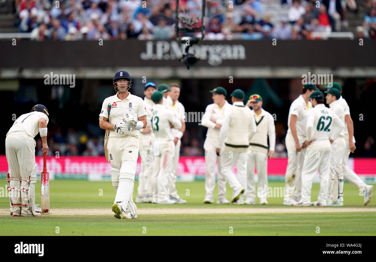 England’s Joe Denly walks off the pitch after being dismissed by ...