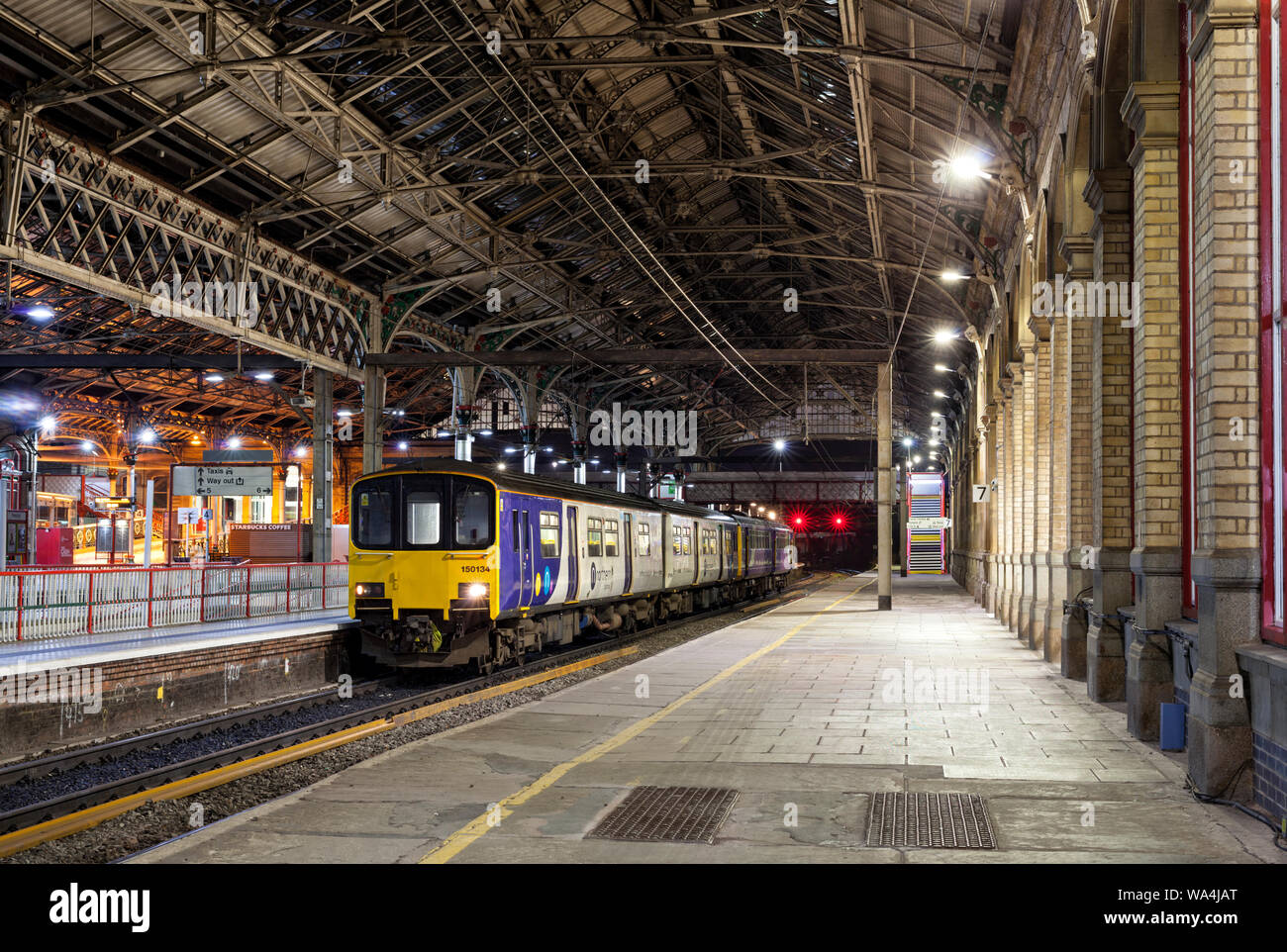 Arriva Northern rail class 150 sprinter train + class 142 pacer at Preston railway station on a ...