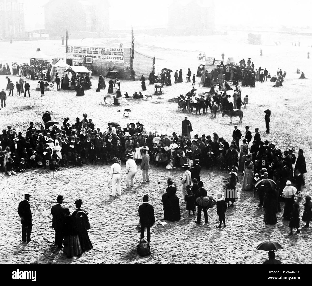 Pierrots on the beach, Blackpool, Victorian period Stock Photo - Alamy