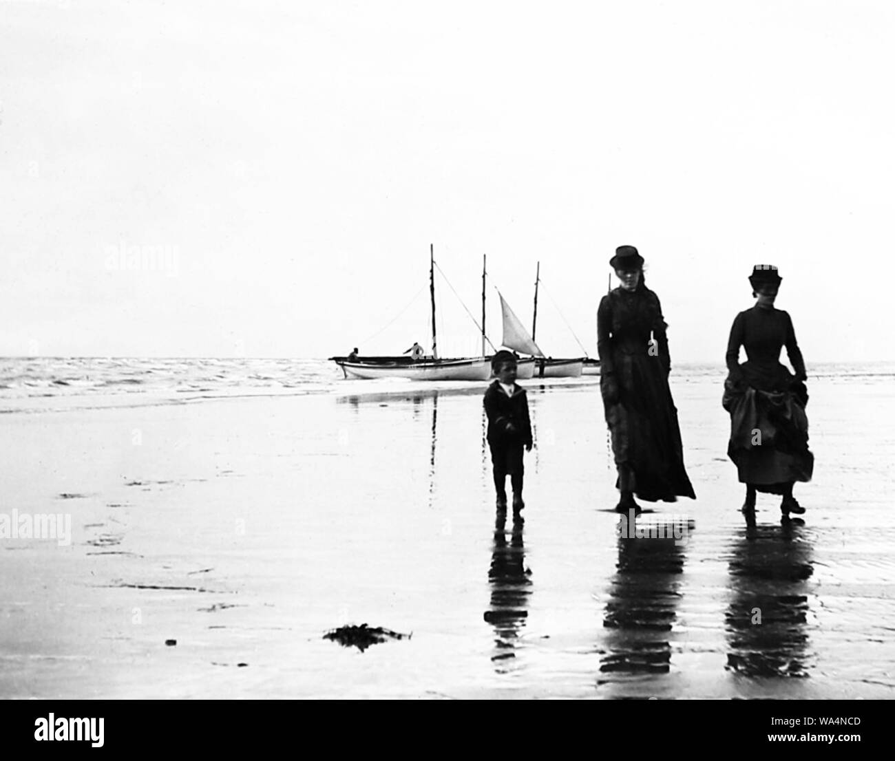 On walk on the beach, Blackpool, Victorian period Stock Photo - Alamy