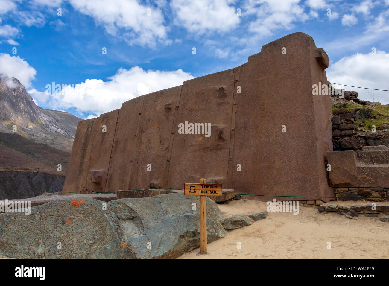Monolith sacred stone at Ollantaytambo archaeological site in the ...