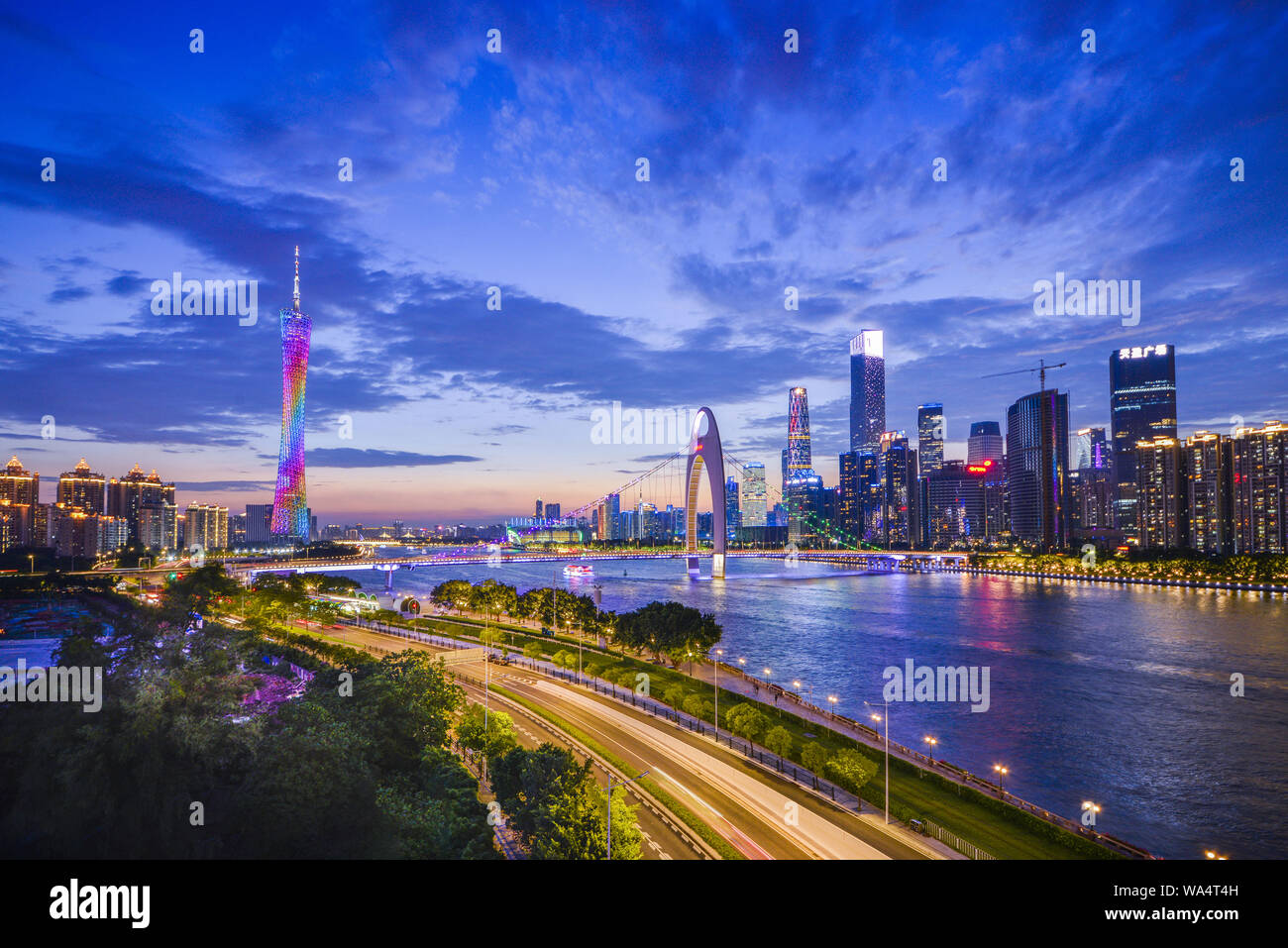 Guangzhou pearl river new town at night Stock Photo - Alamy