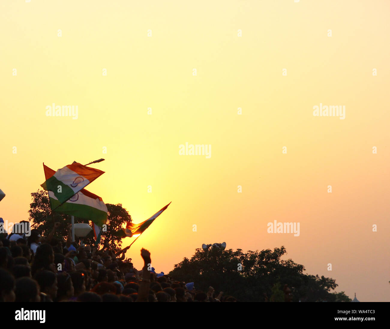 August 15,2018, Wagha Border, Amritsar, India. Indian flag waved by ...