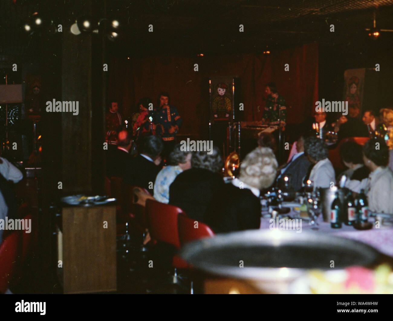 Russian band playing to tourists in hotel lounge in Russia in late ...