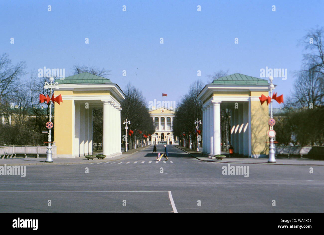 Soviet Buildings and Architecture - buses parked near a building in a ...