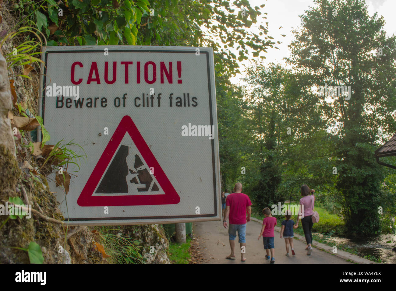 Cliff fall sign Stock Photo - Alamy